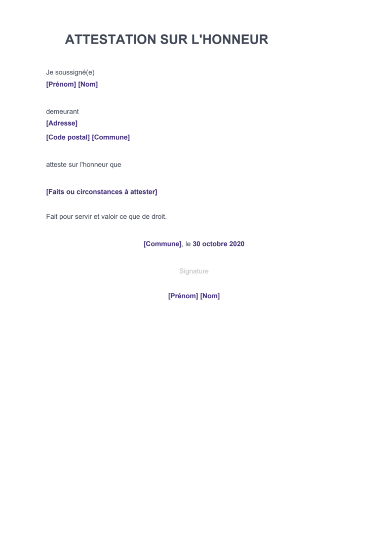 Comment Rédiger Une Attestation Sur L’Honneur – ETPY
